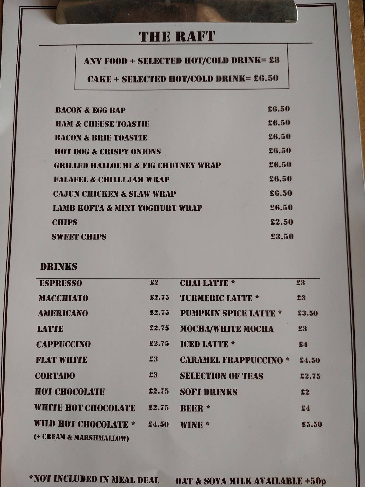 Menu at The Raft at Wild & Free restaurant, Christchurch, 9 Castle St