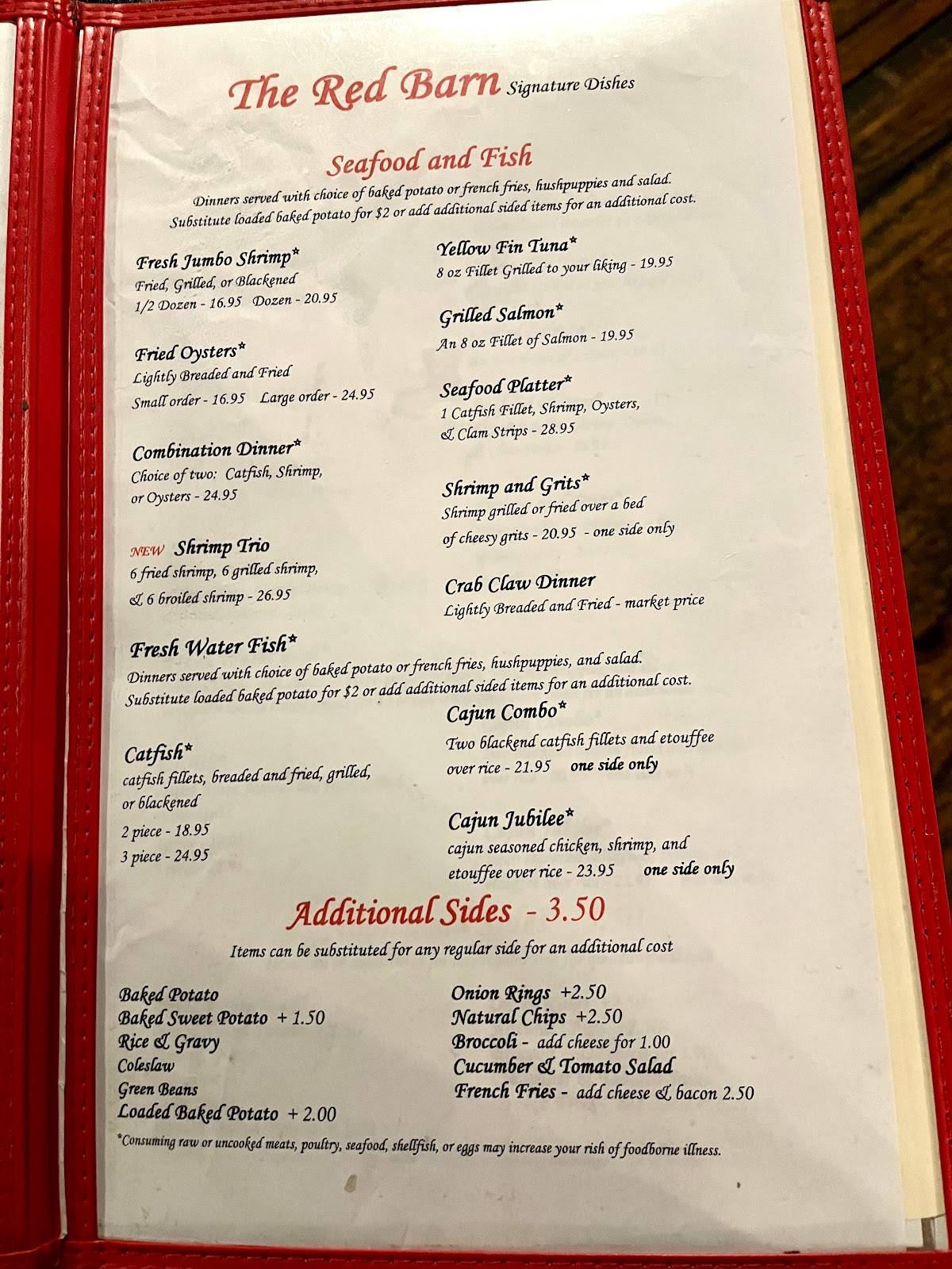 Menu at The Red Barn, Demopolis