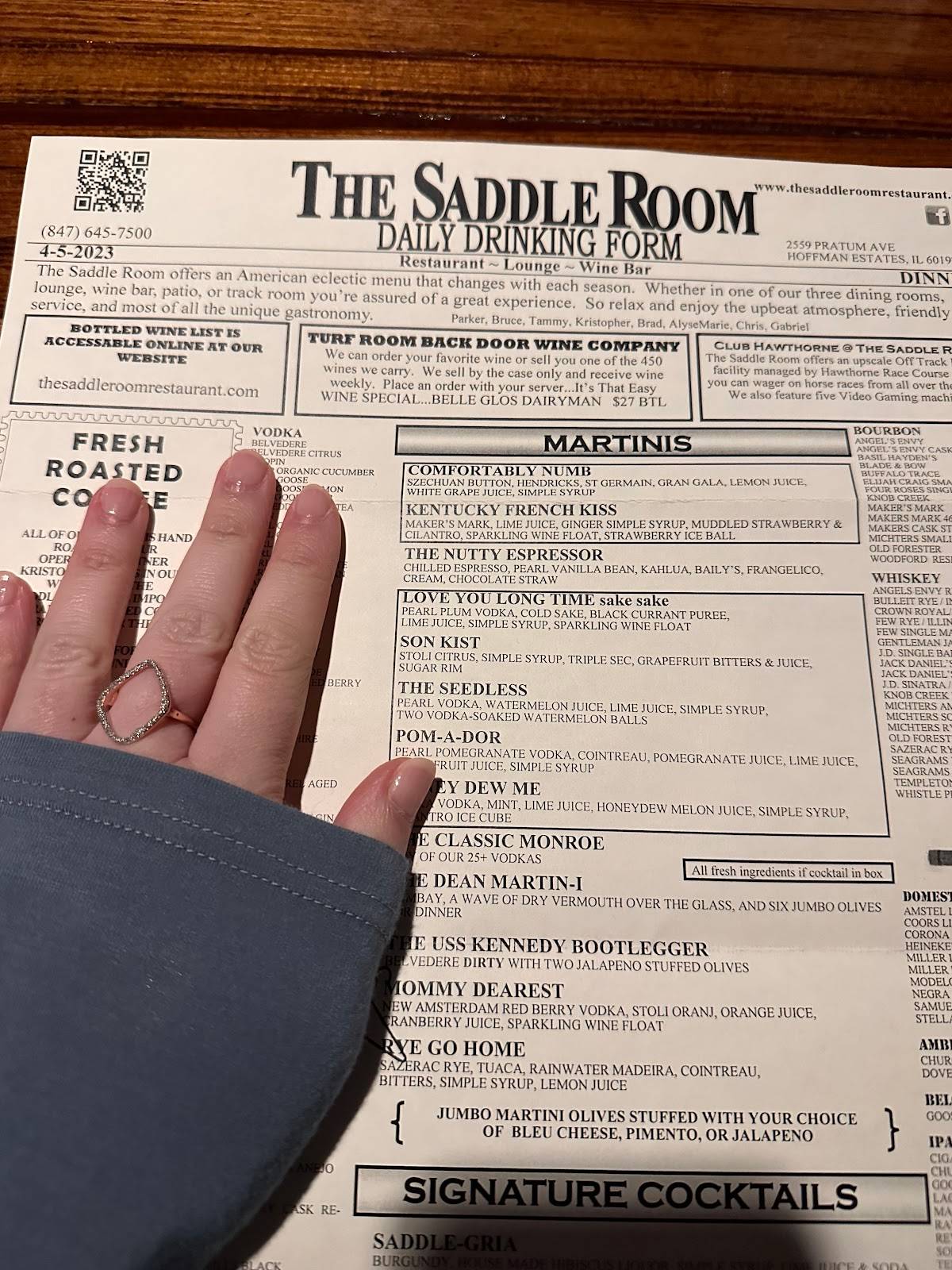 Menu at The Saddle Room pub & bar, Hoffman Estates