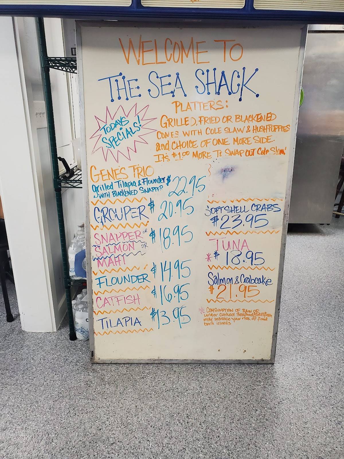 Menu at The Sea Shack restaurant, Hilton Head Island