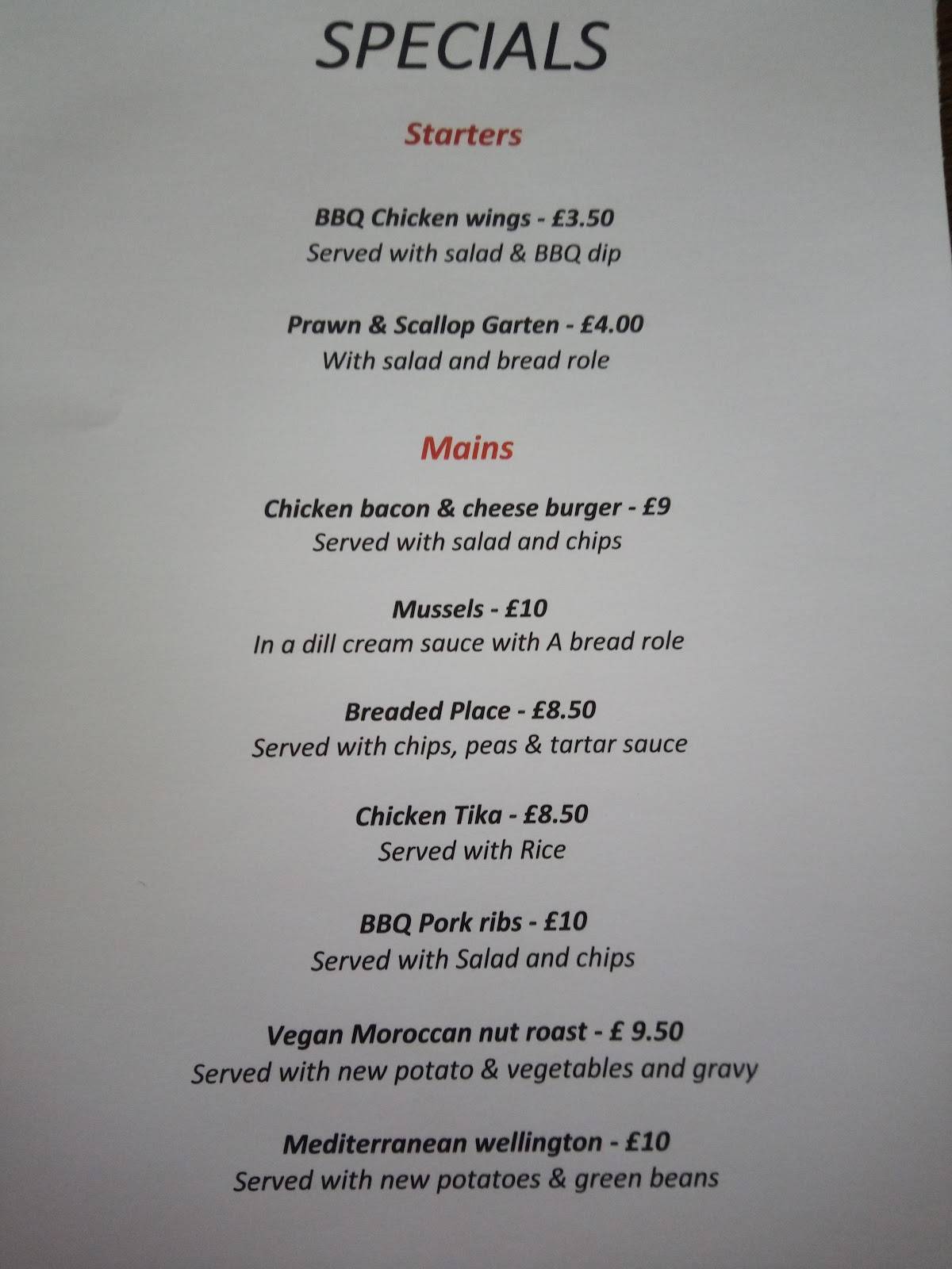 Menu at The Ship Inn pub & bar, Tean, Cheadle Rd