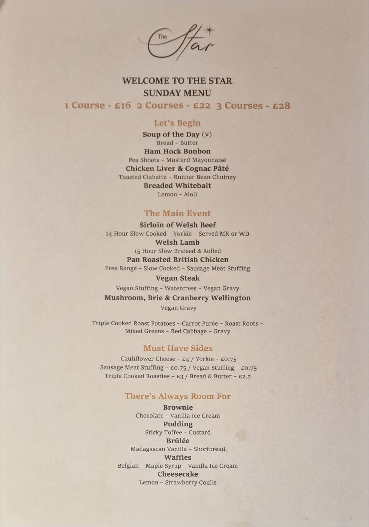 Menu at The Star Inn - Treoes pub & bar, Bridgend, Treoes Village