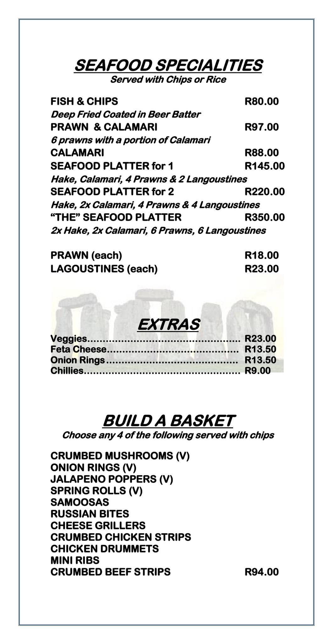 Menu at The Stone Pub And Grill, Scottburgh