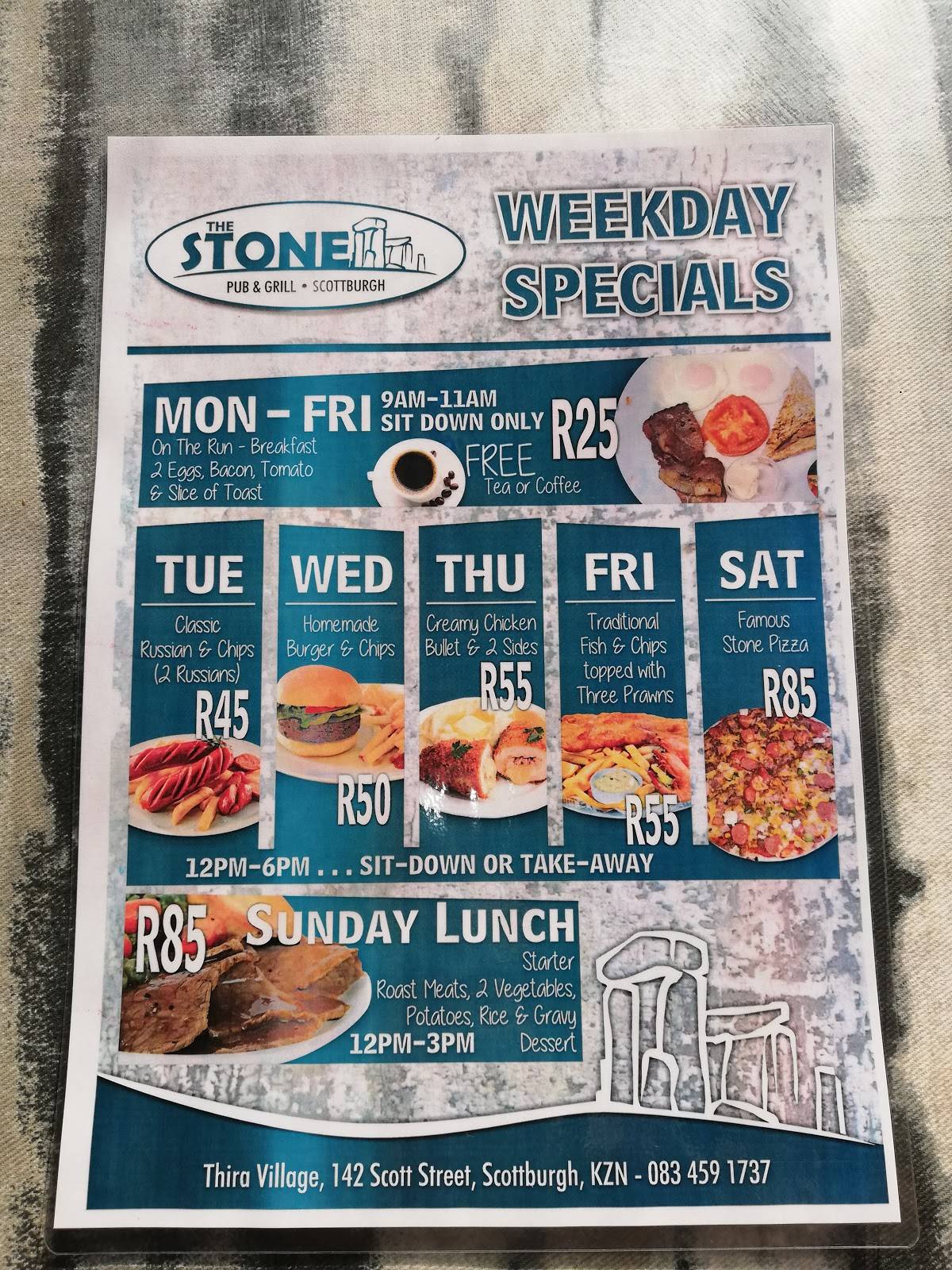 Menu at The Stone Pub And Grill, Scottburgh