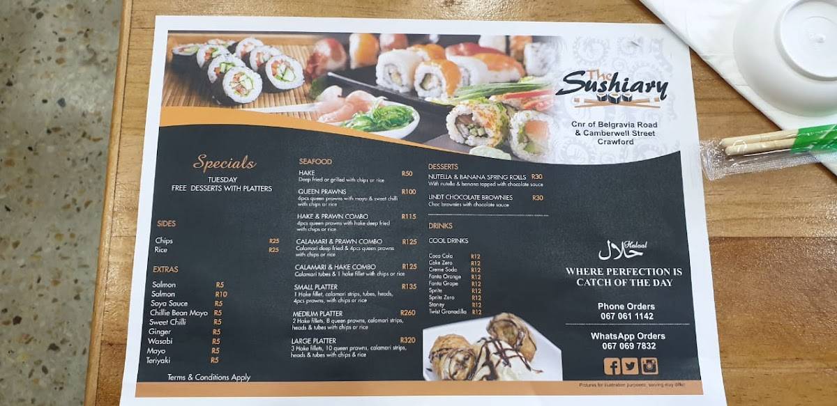 Menu at The Sushiary for The Halaal Sushi restaurant, Cape Town