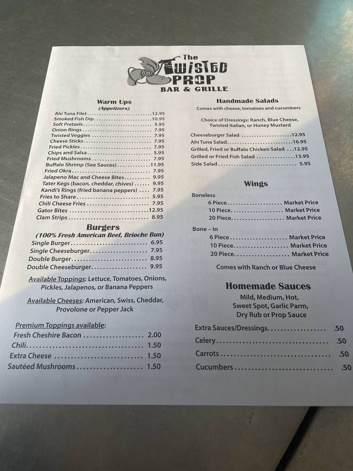 Menu at The Twisted Prop Bar & Grille, Winter Haven
