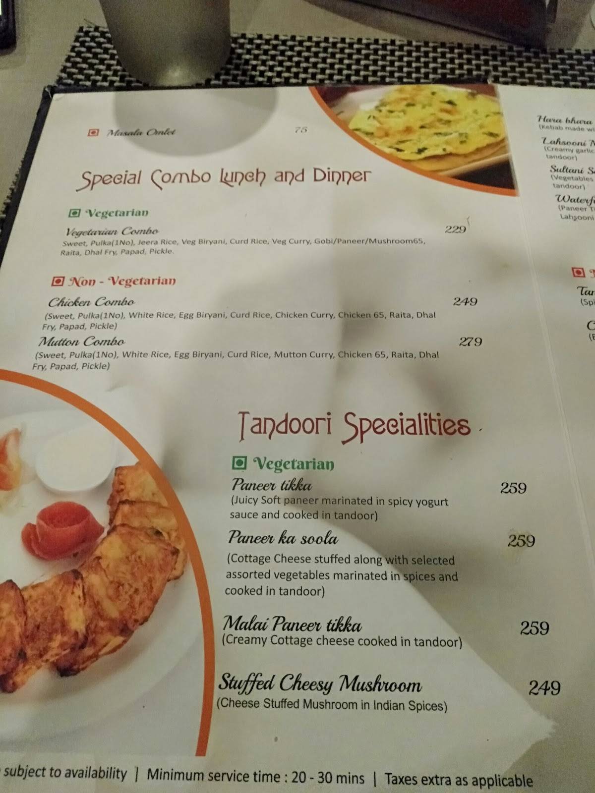 Menu at The Waterfall Restaurant, Chennai
