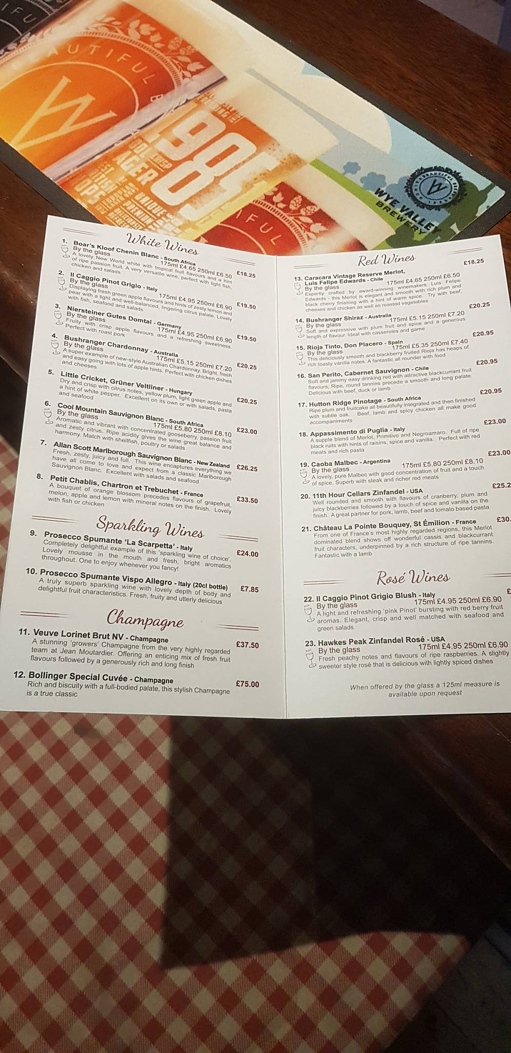 Menu at The Wheel at Worfield pub & bar, Worfield