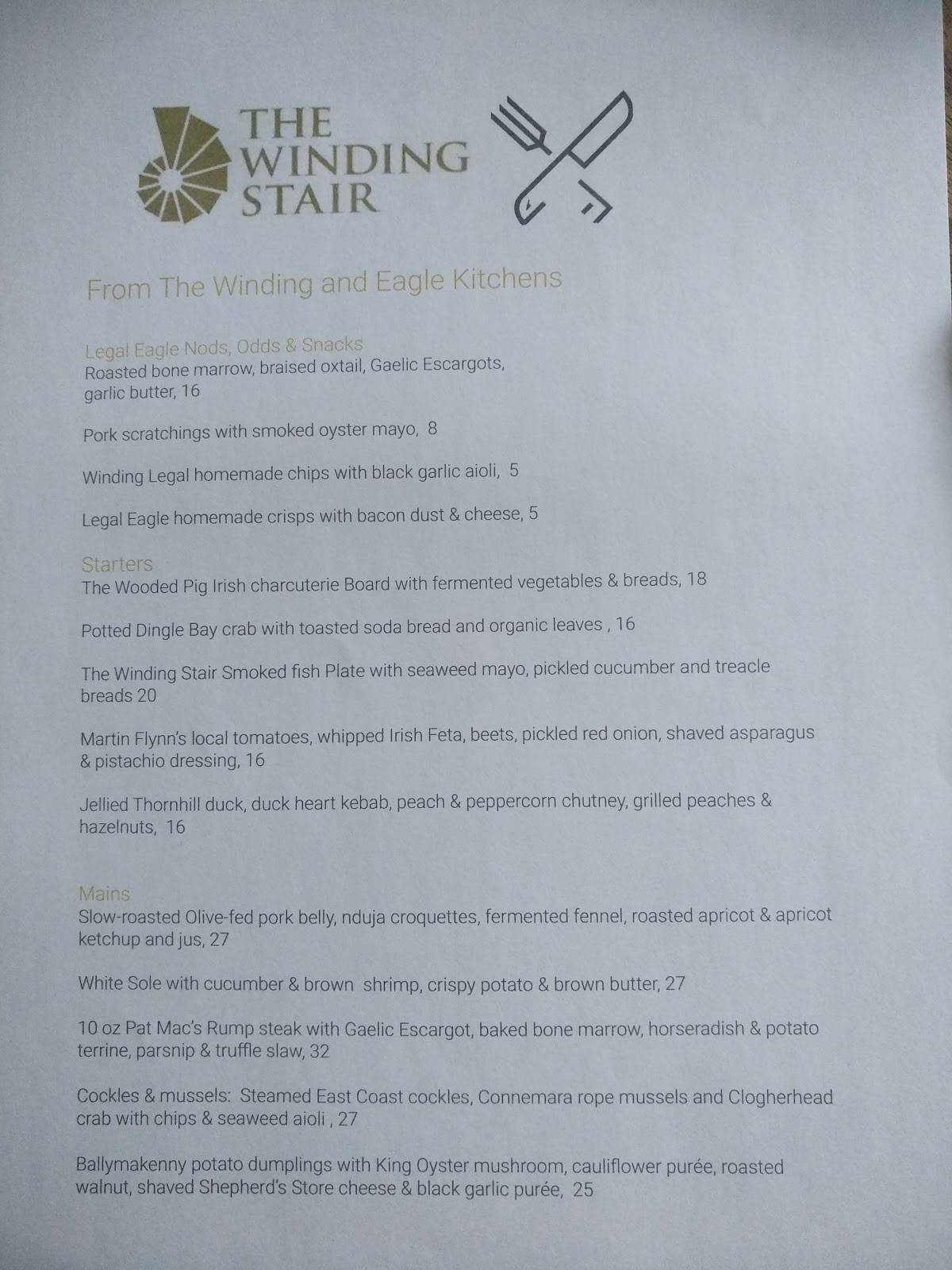 Menu at The Winding Stair restaurant, Dublin