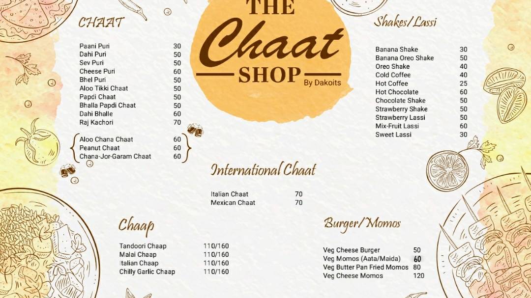 Menu at The Chaat Shop, Dehradun