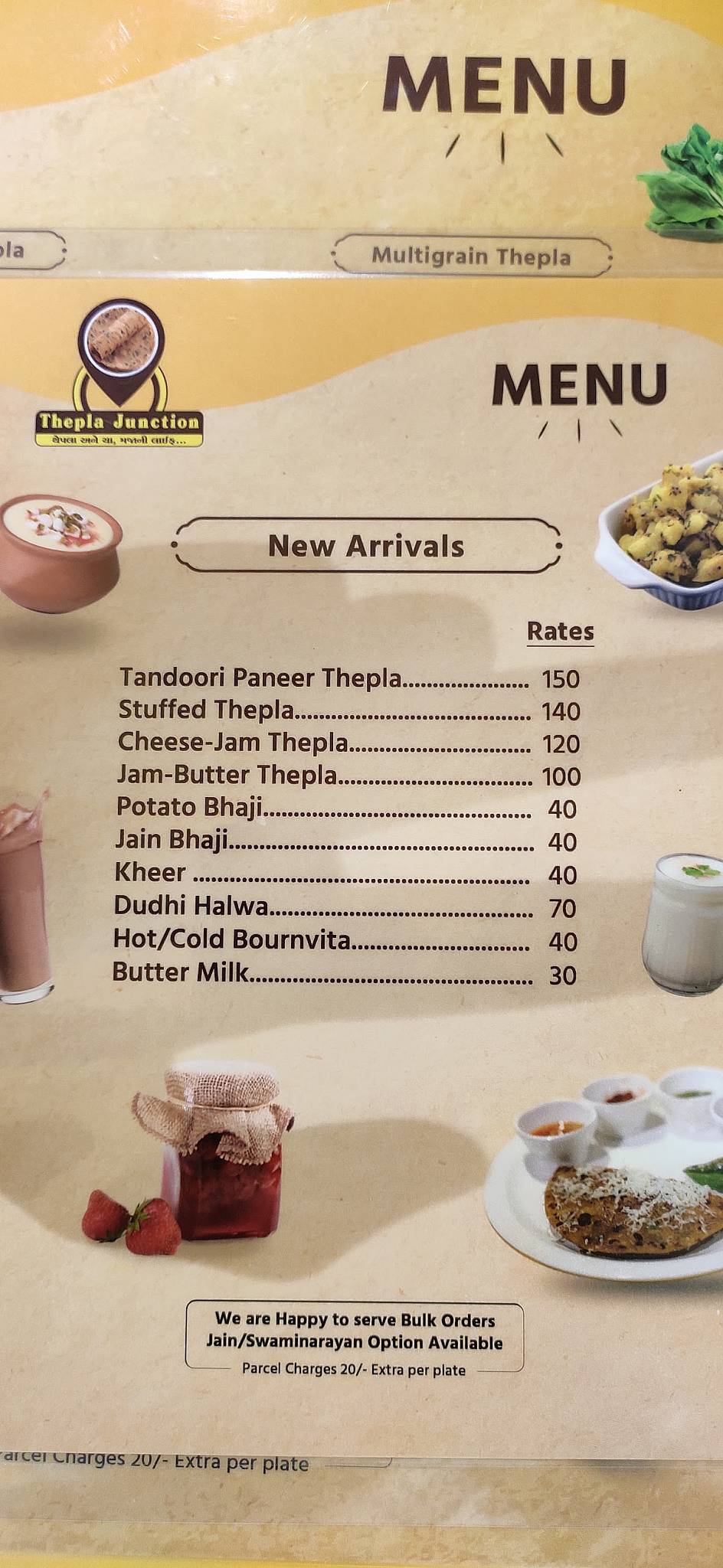 Menu at Thepla Junction, Ahmedabad, 1