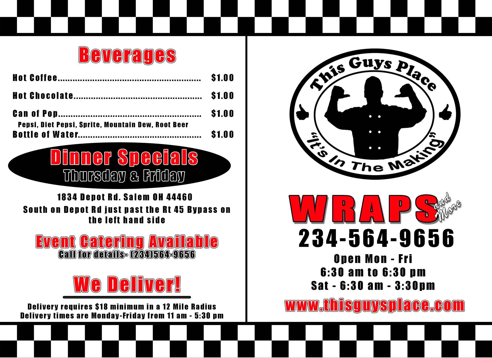 Menu at This Guy's Place restaurant, Salem