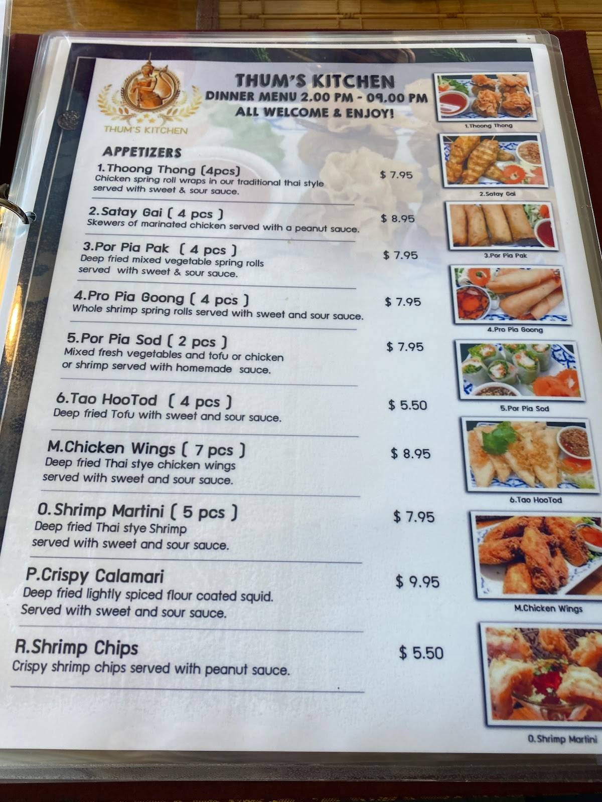 Menu at Thum's Kitchen restaurant, Cornwall