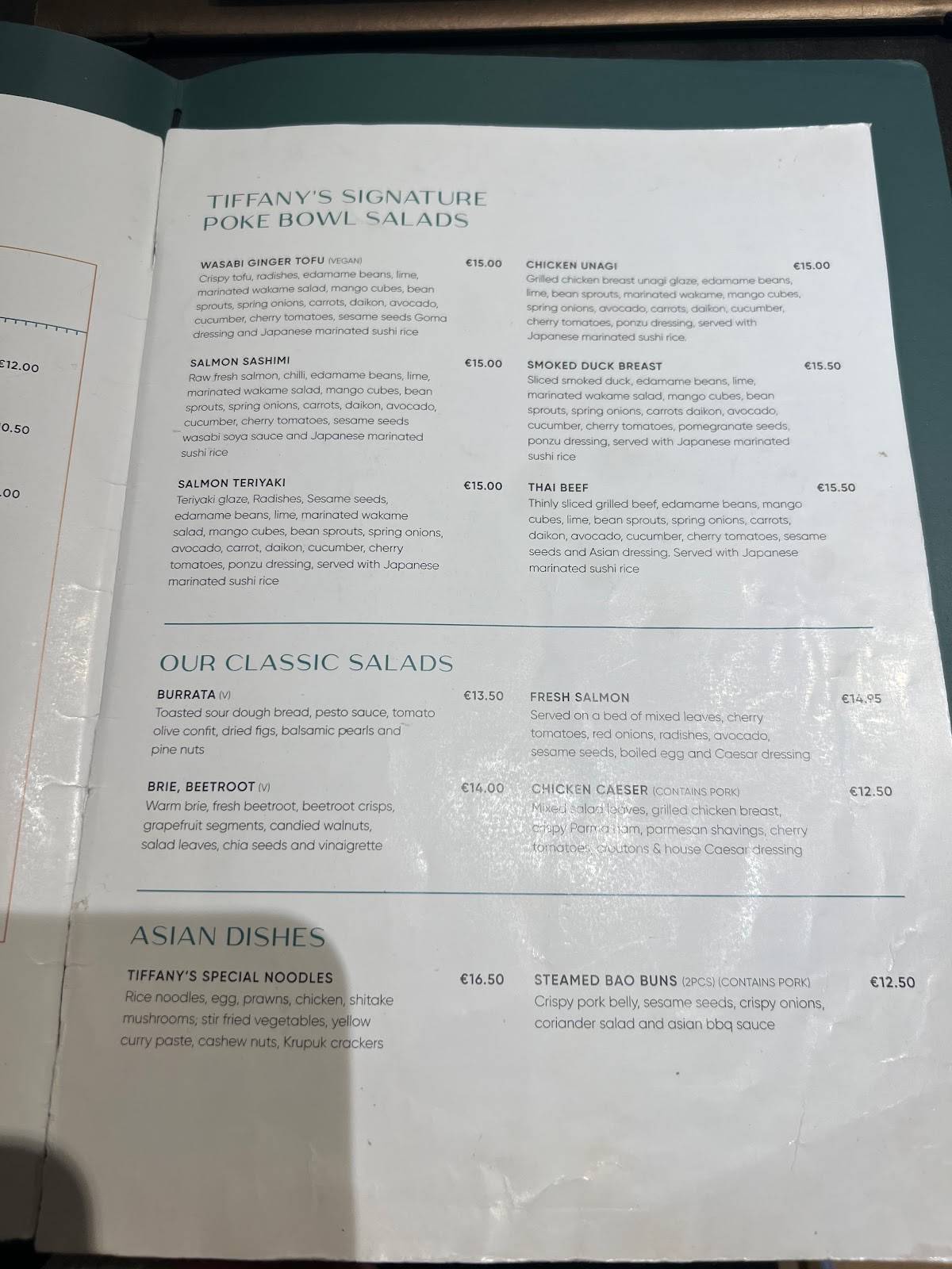 Menu at Tiffany's Bistro restaurant, Sliema