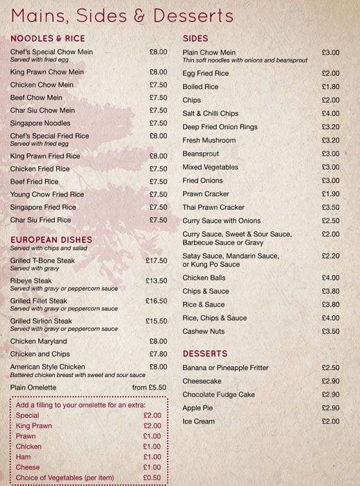 Menu at Tiger Lee restaurant, Glasgow