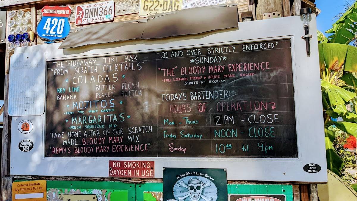 Menu at Lowkey Hideaway and Tiki Bar, Cedar Key