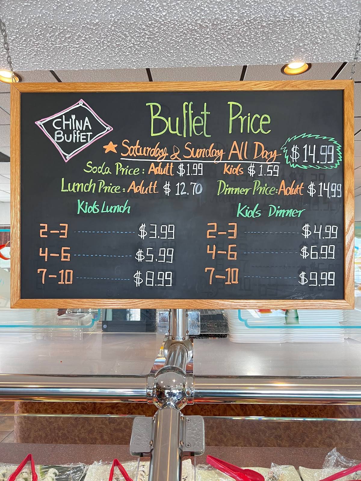Menu at China Buffet restaurant, Tomah