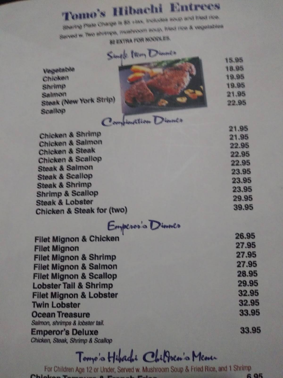 Menu at Tomo Sushi and Steakhouse, Farmington