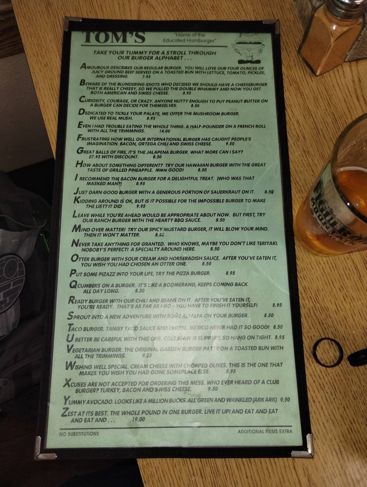 Menu at Tom's restaurant, Lompoc, 115 E College Ave #13