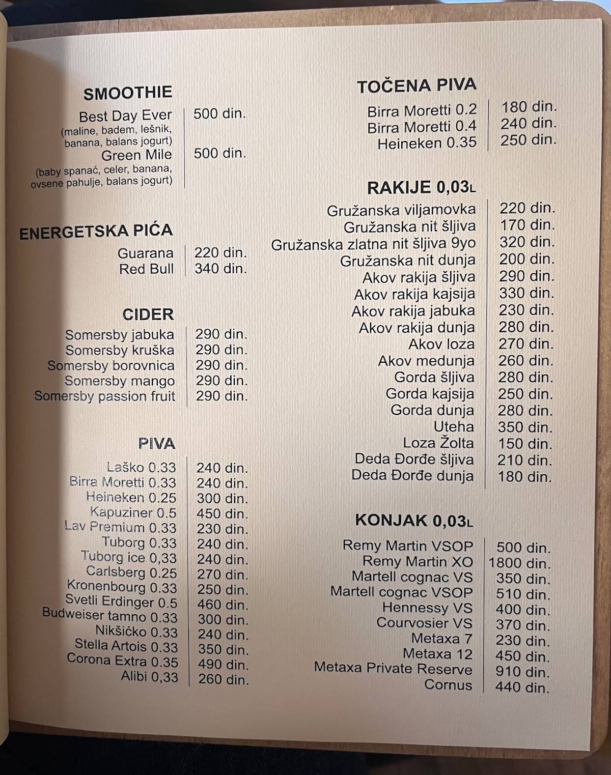 Menu at Tramonto Kafe Restoran restaurant, Kraljevo