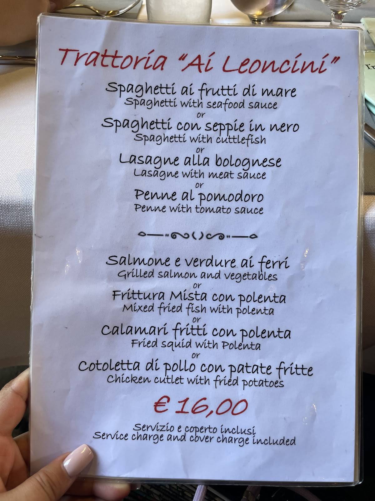 Speisekarte von Trattoria Ai Leoncini pizza, Venedig