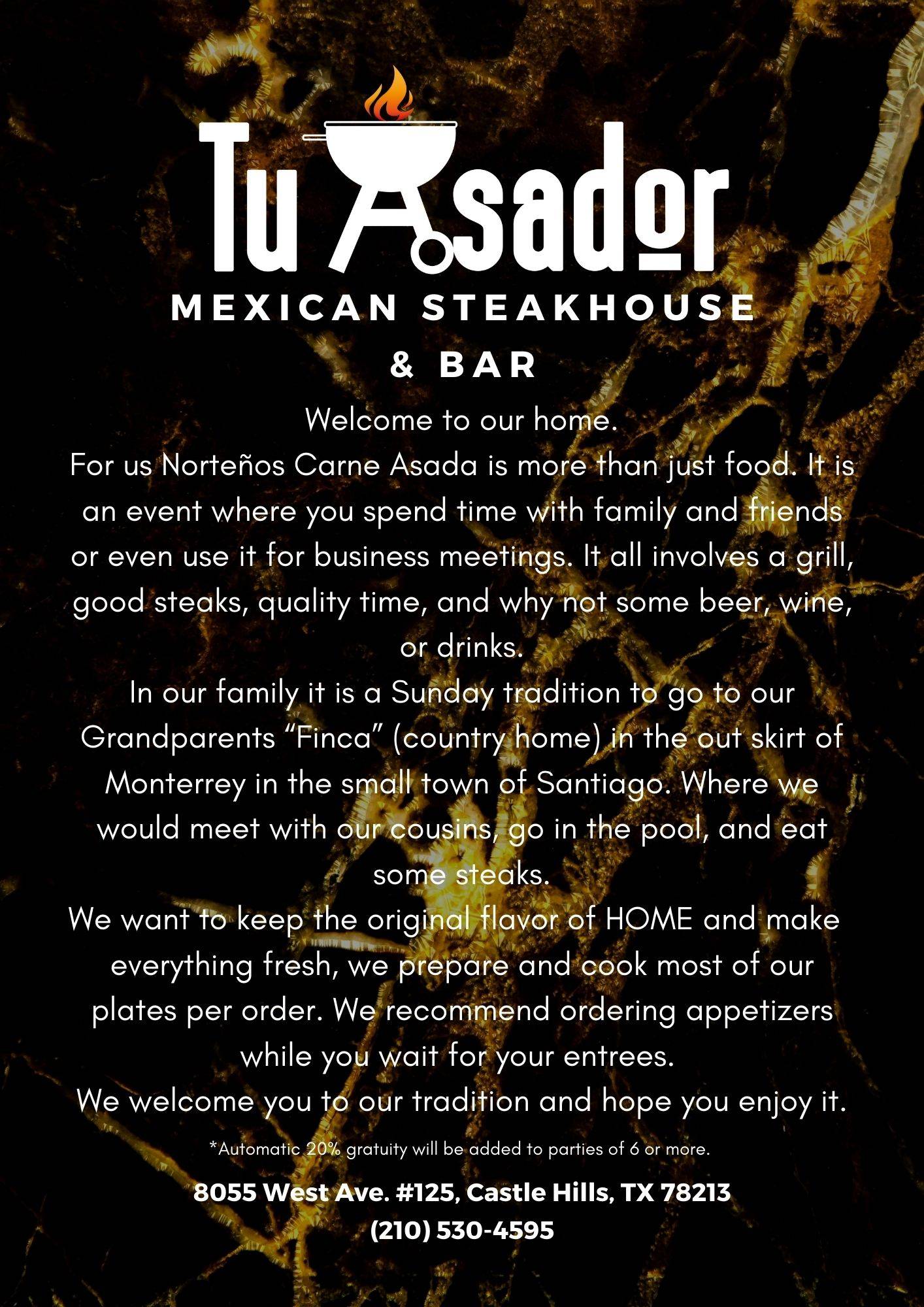 Menu at Tu Asador steakhouse, Castle Hills