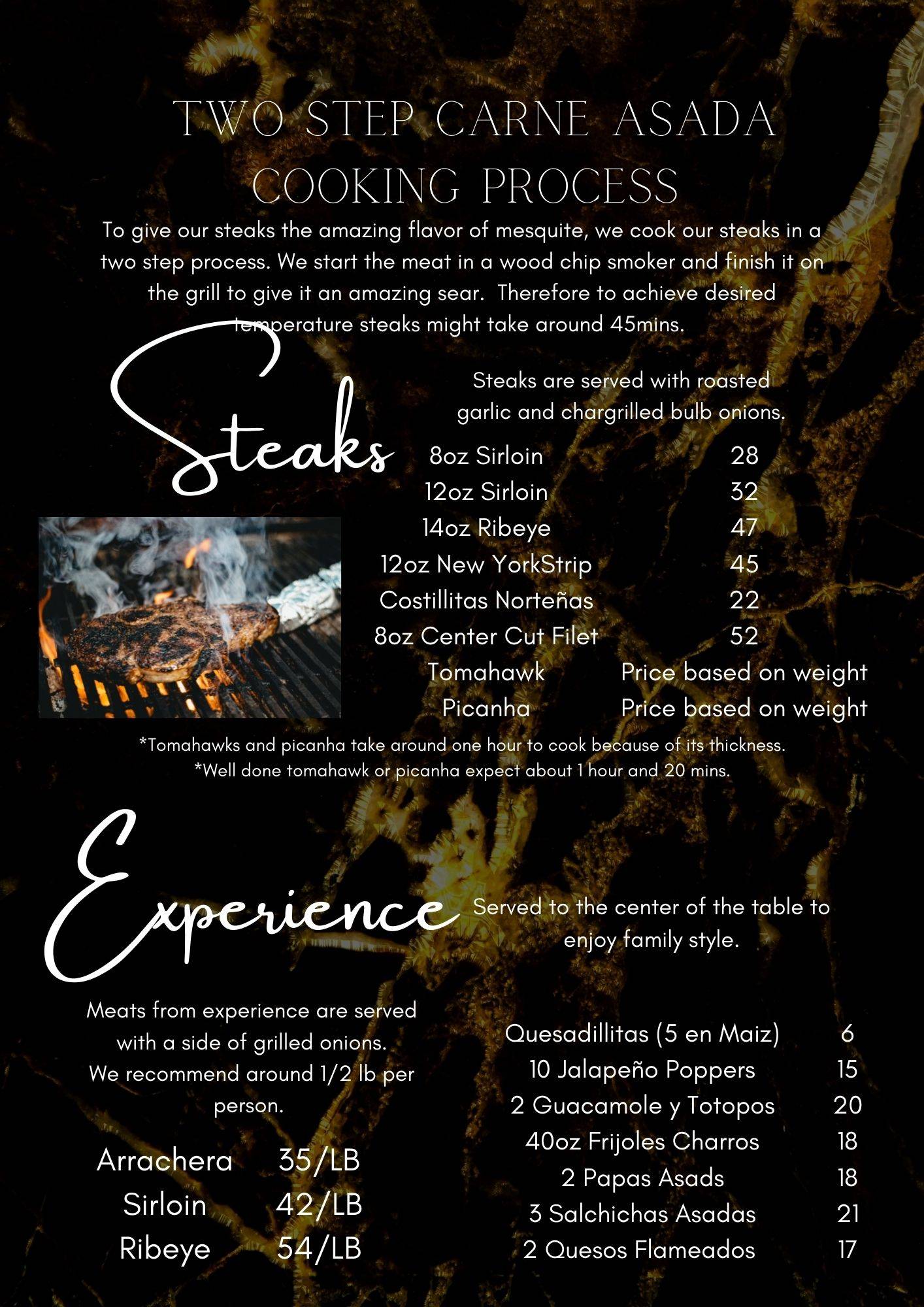 Menu at Tu Asador steakhouse, Castle Hills