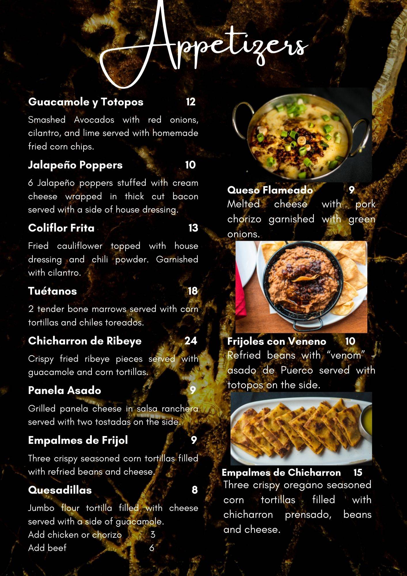 Menu at Tu Asador steakhouse, Castle Hills