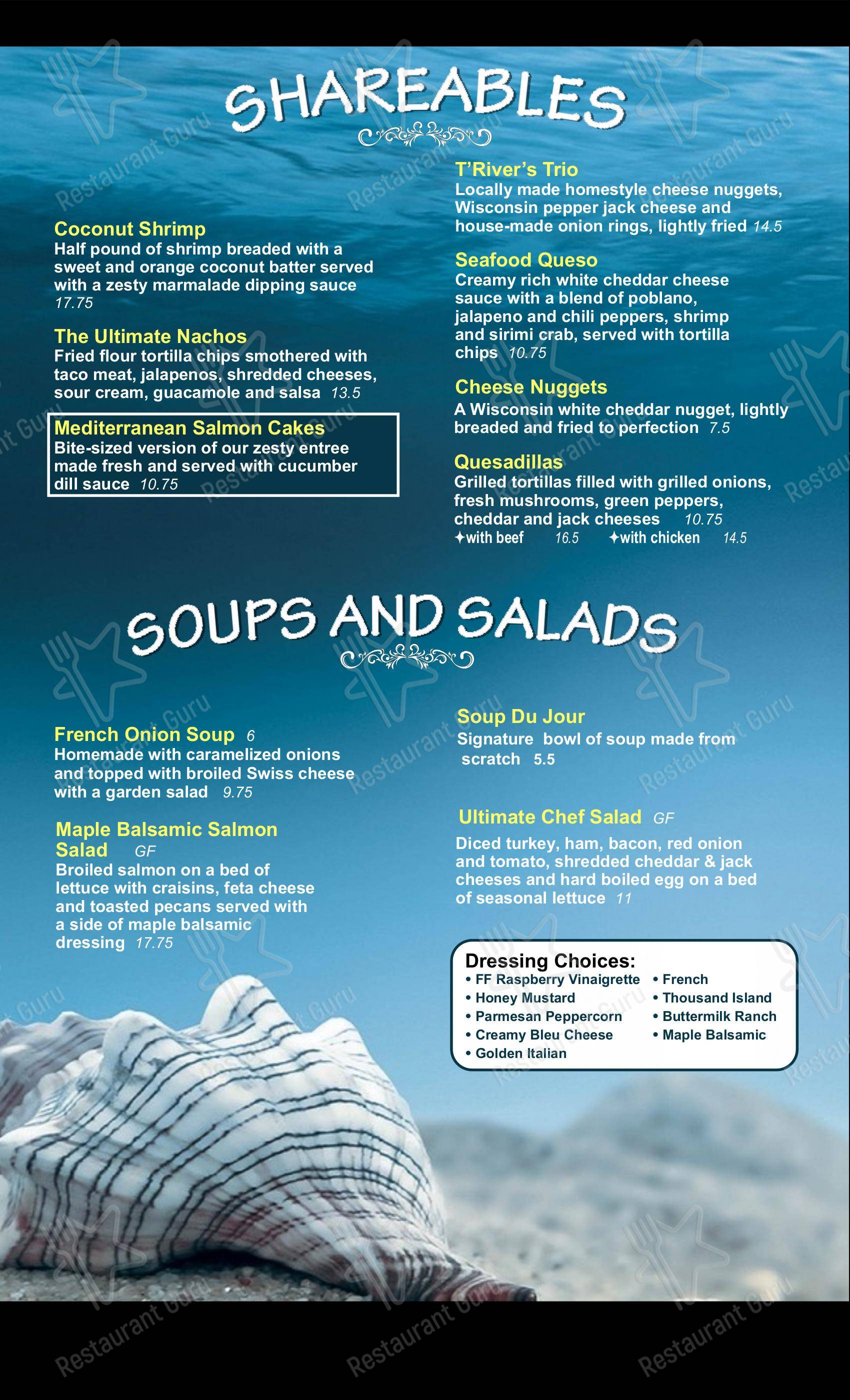 Menu at Water's Edge Restaurant, Two Rivers, Memorial Dr