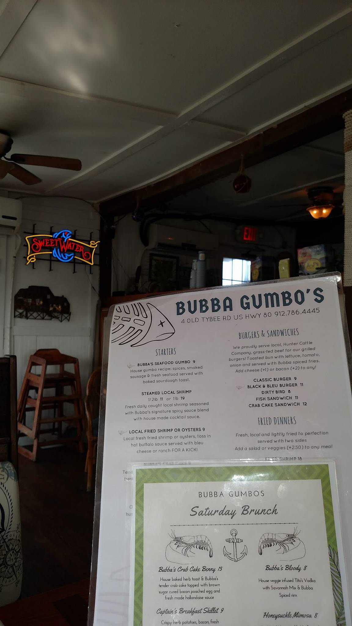 Menu at Bubba Gumbo’s restaurant, Tybee Island