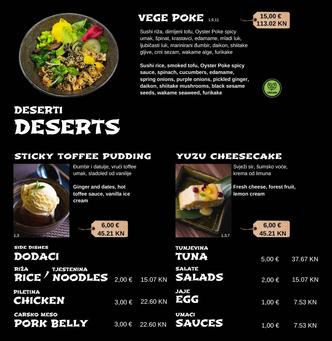 Menu at Umi Asian streetfood restaurant, Poreč