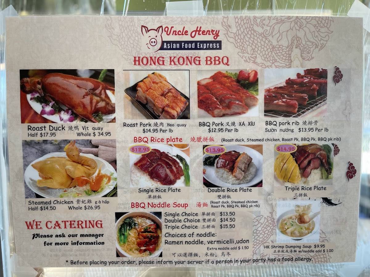 Menu at Uncle Henry restaurant, Westminster