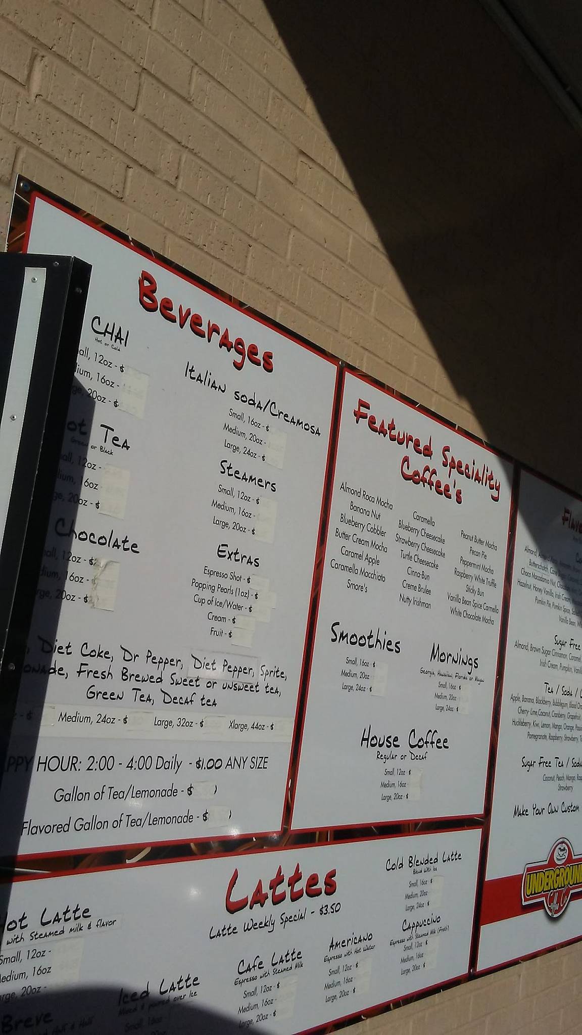 Menu at Undergrounds Coffee NM, Hobbs, N Dal Paso St