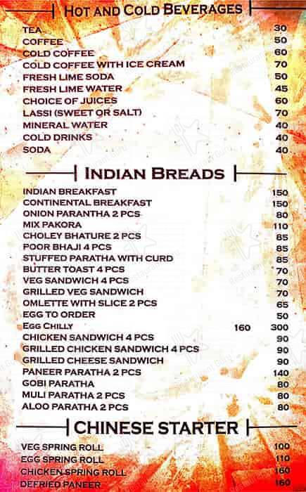 Menu at Urban House, Dehradun