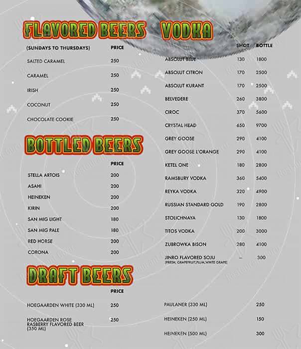 Menu at Versus Barcade PH, Taguig
