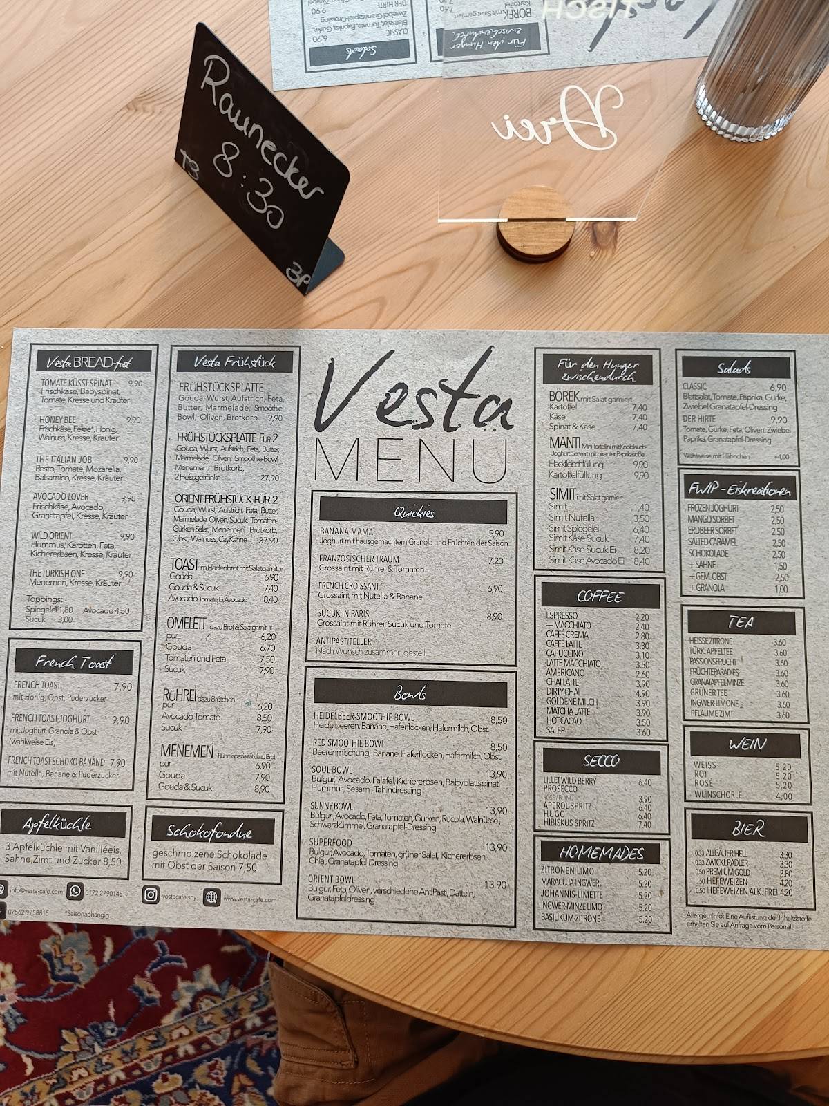 Speisekarte von Vesta - BRUNCH.COFFEE.BAR, Isny im Allgäu