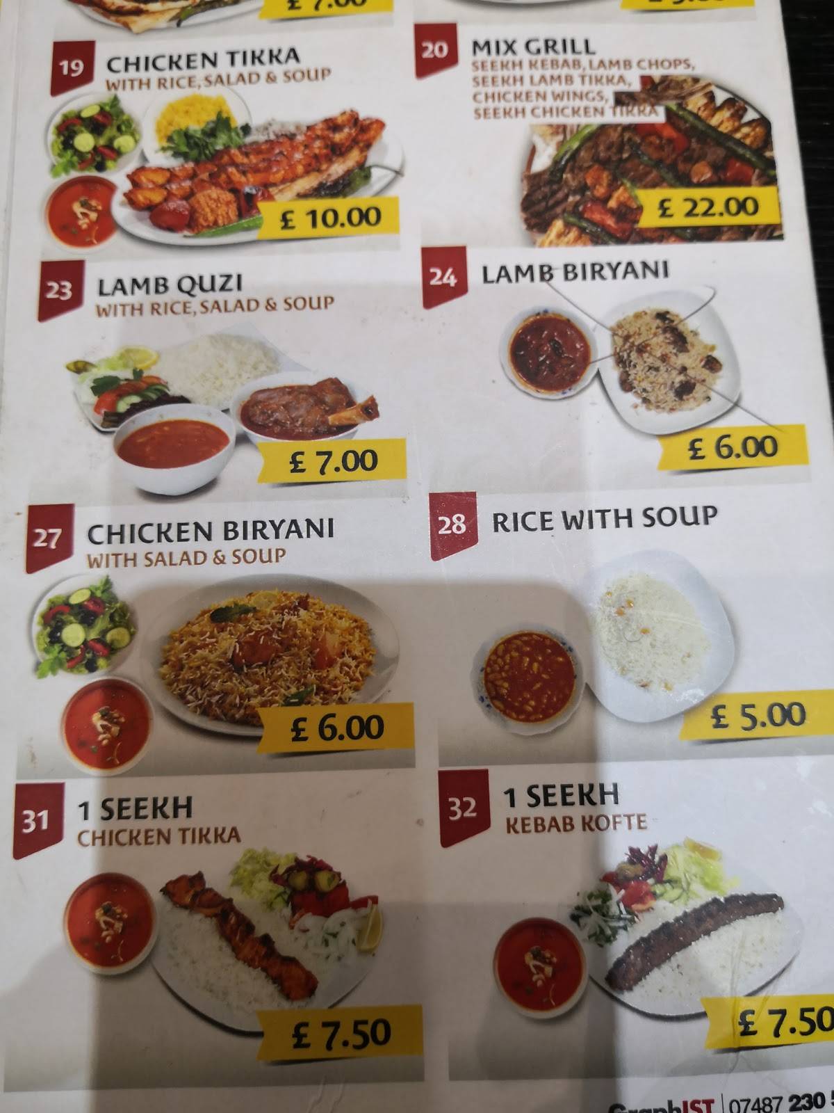 Menu at Victoria Shawarma restaurant, Nottingham