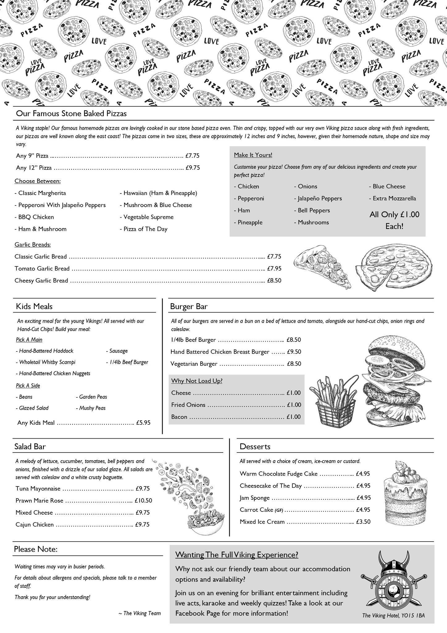 Menu at Viking Hotel pub & bar, Flamborough, North Marine Road Flamborough