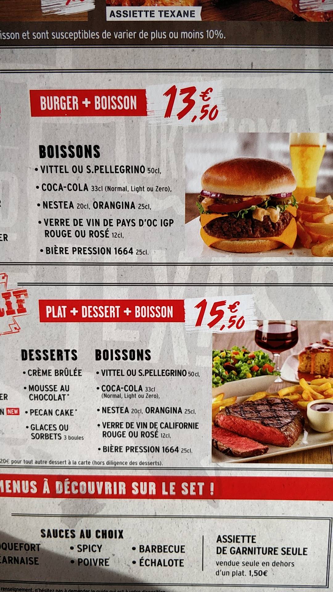 Menu au Buffalo Grill restaurant à viande, Vire, Rue de la Petite Vitesse