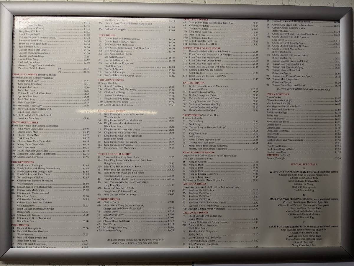 Menu at Wai Kui fast food, Wadebridge
