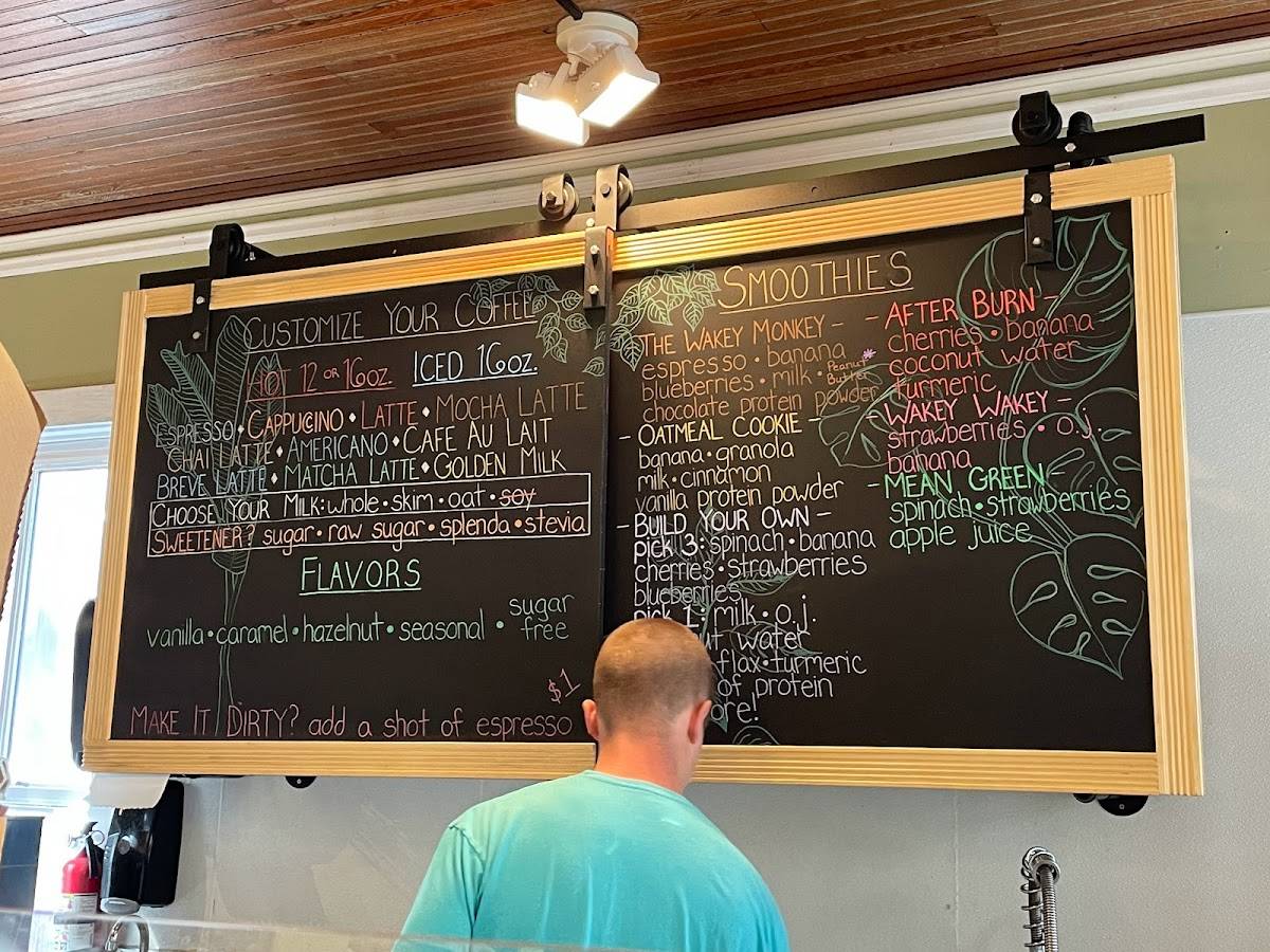 Menu at Wakey Monkey Saluda cafe, Saluda