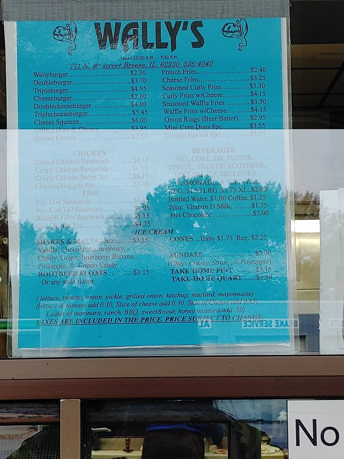 Menu at Wally's Drive-In fast food, Breese