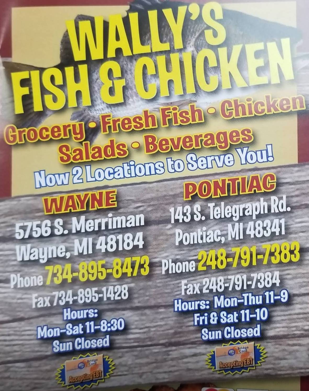 Menu at Wally's Fish & Chicken restaurant, Wayne, S Merriman Rd