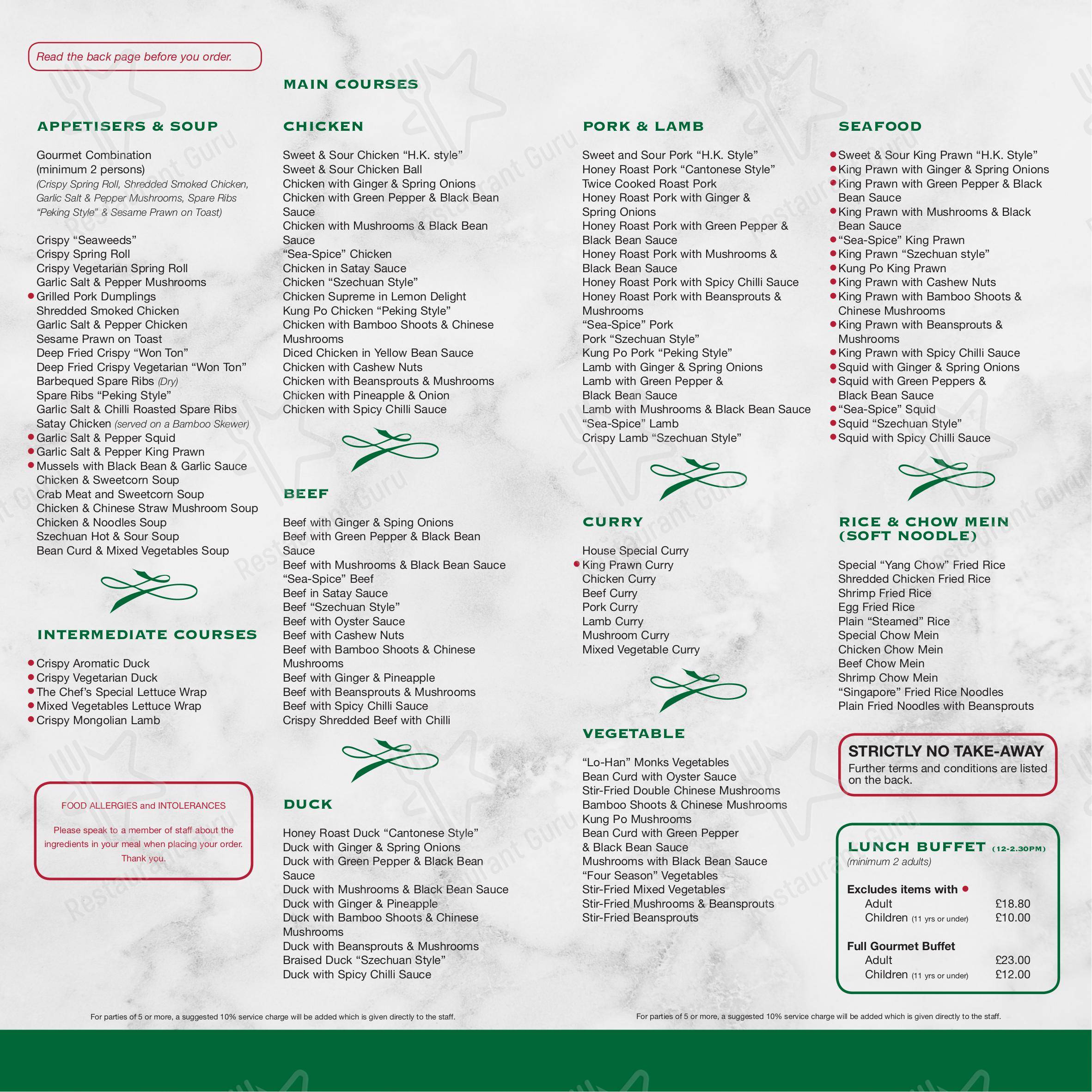 Menu at Water-Margin (Southampton) restaurant, Southampton
