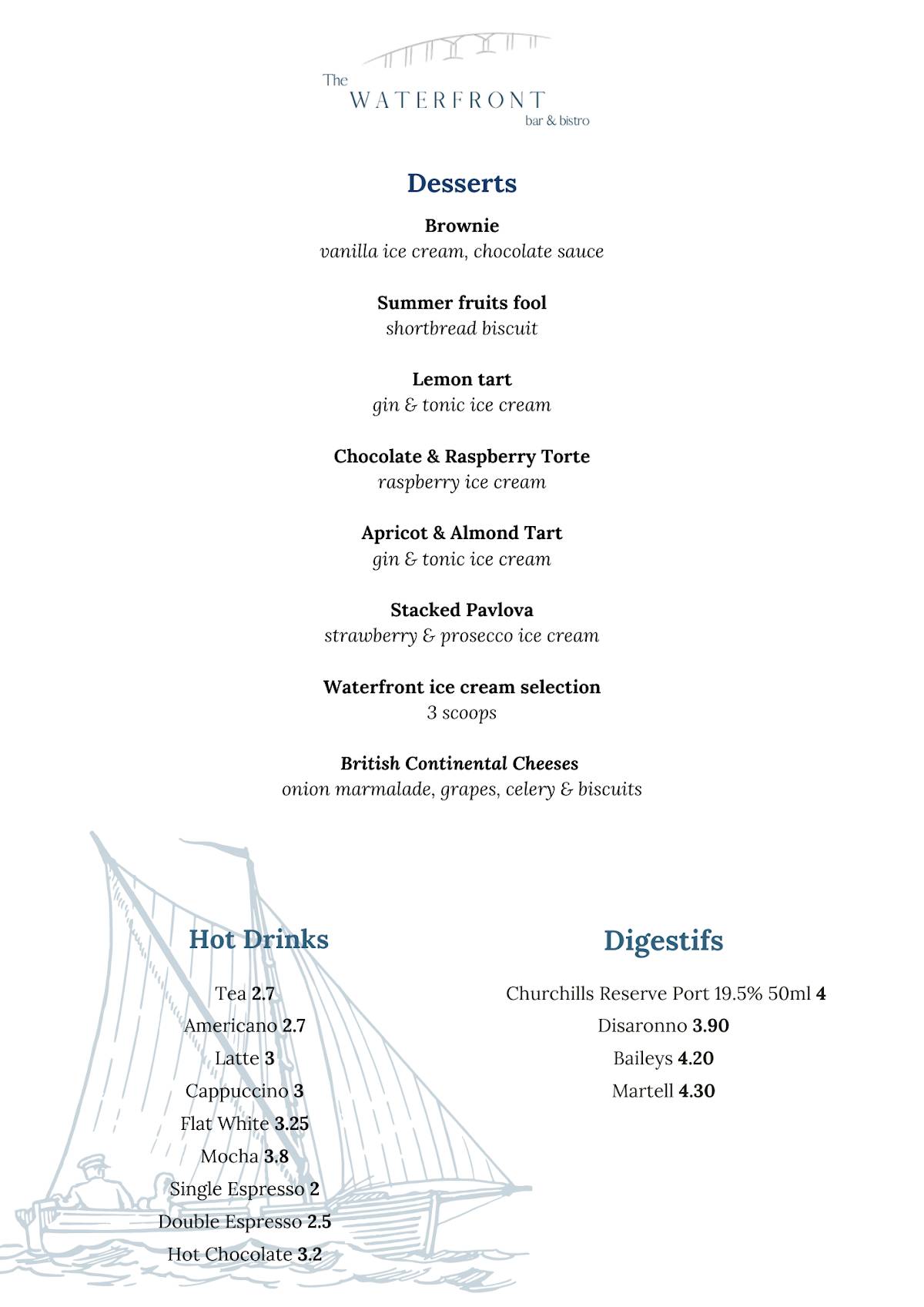 Menu at Waterfront Bistro Ipswich pub & bar, Ipswich, 15 Regatta Quay