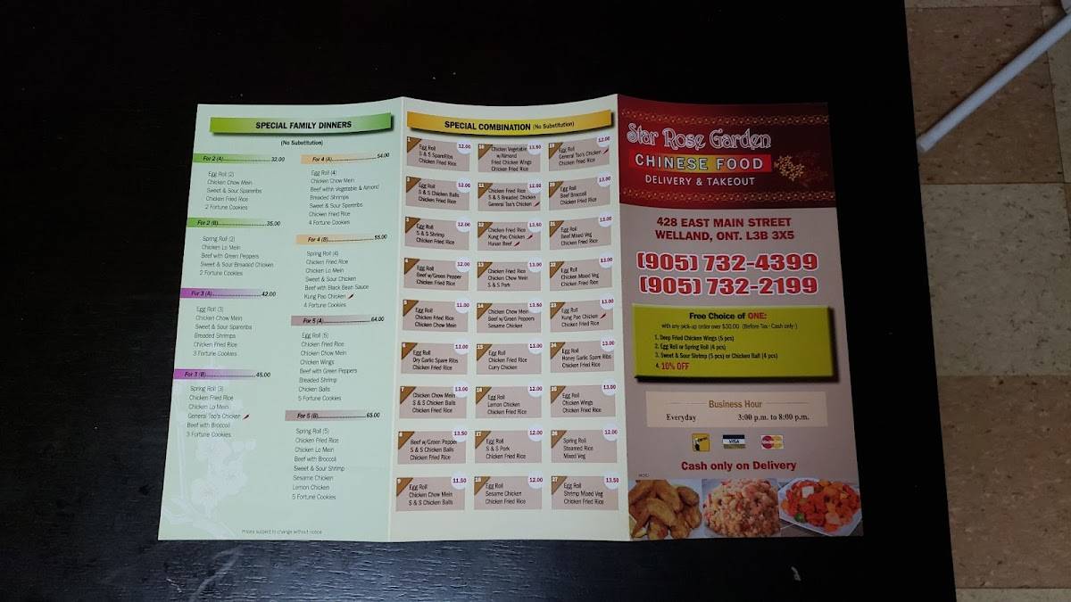 Menu at Star Rose Garden Restaurant, Welland