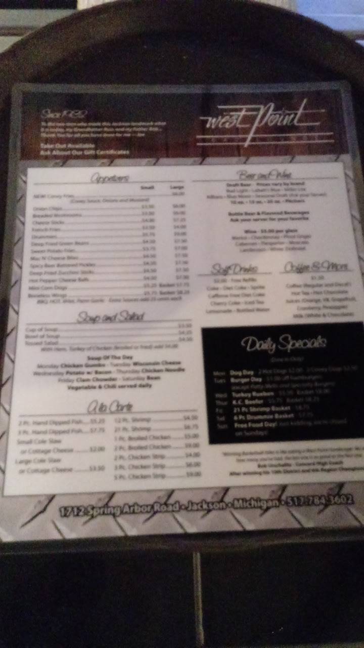 Menu at West Point Lounge pub & bar, Jackson