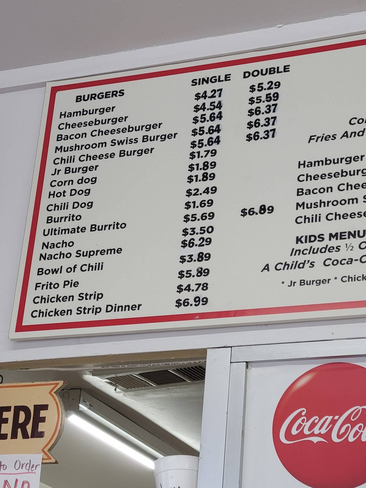 Menu at Westside Burger fast food, Springdale