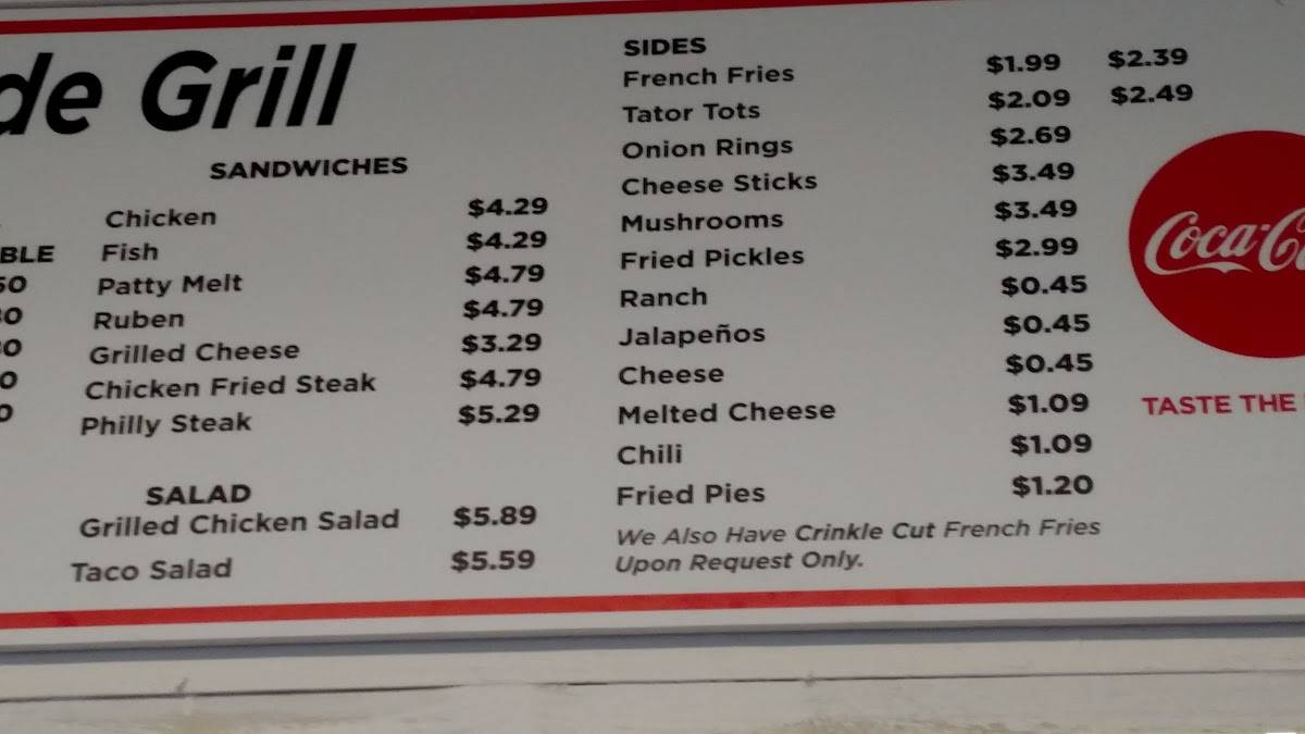 Menu at Westside Burger fast food, Springdale