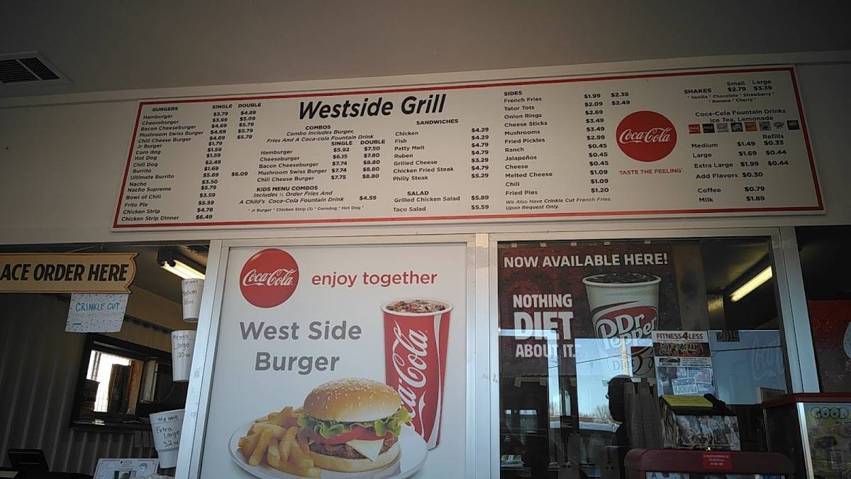 Menu at Westside Burger fast food, Springdale